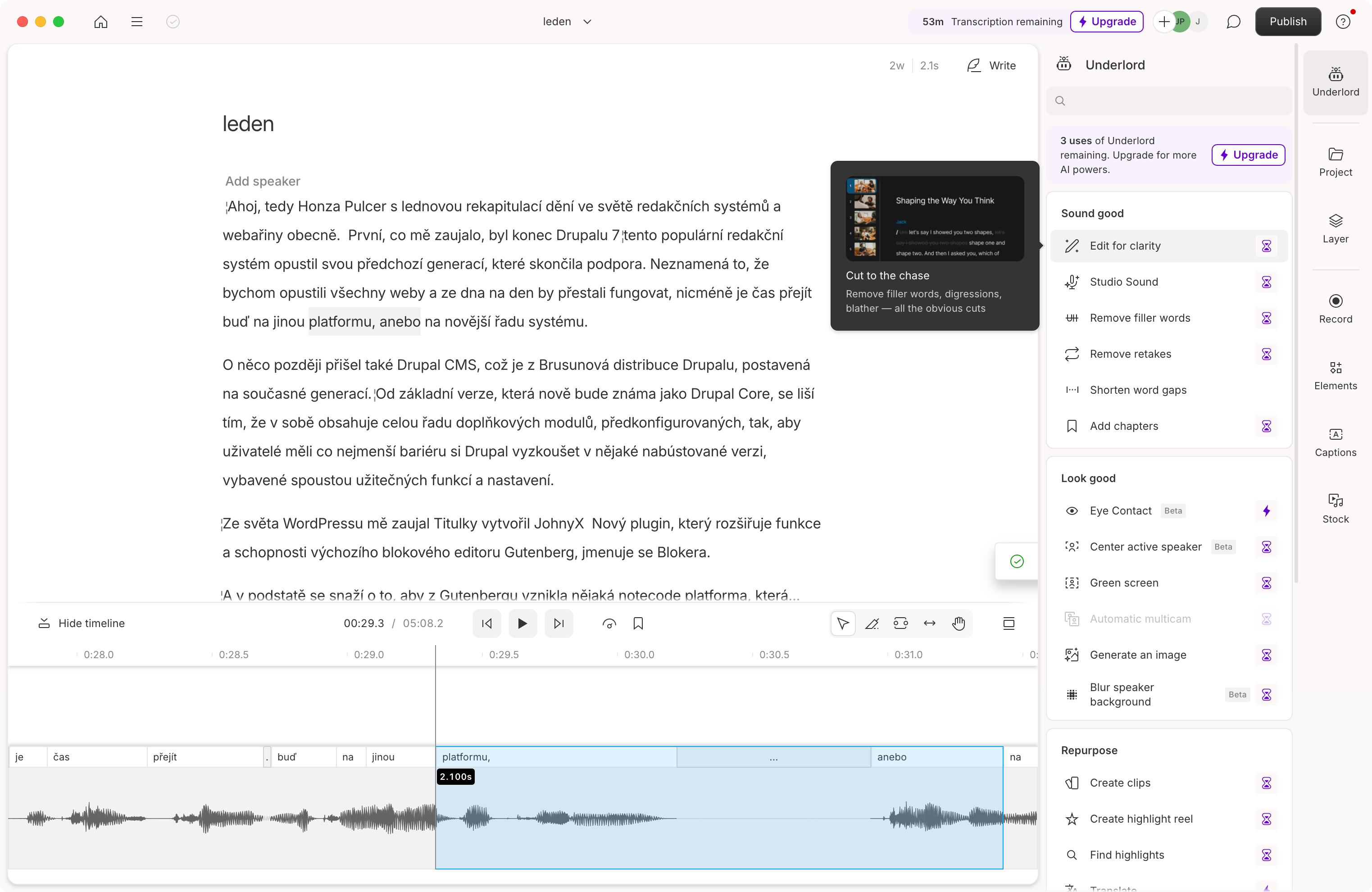 Descript: jak jsem editoval svůj pokus o podcast bez audio editoru ...
